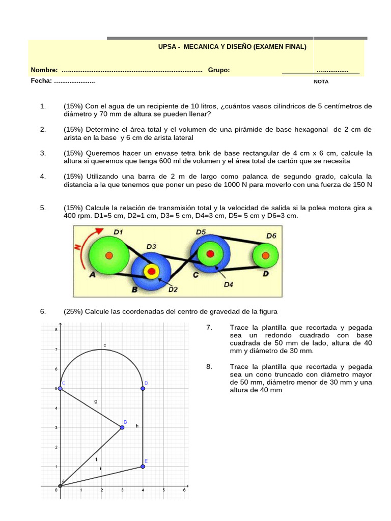 Examen Final de Mecánica y Diseño UPSA | PDF