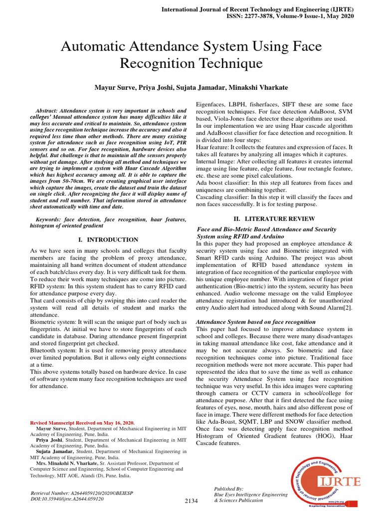 Automatic_Attendance_System_Using_Face_R | PDF | Biometrics | Fingerprint