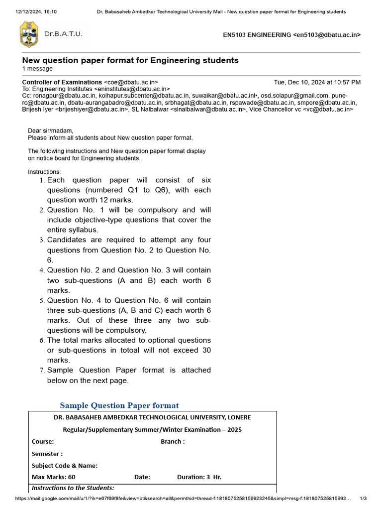 New Question Paper Format | PDF