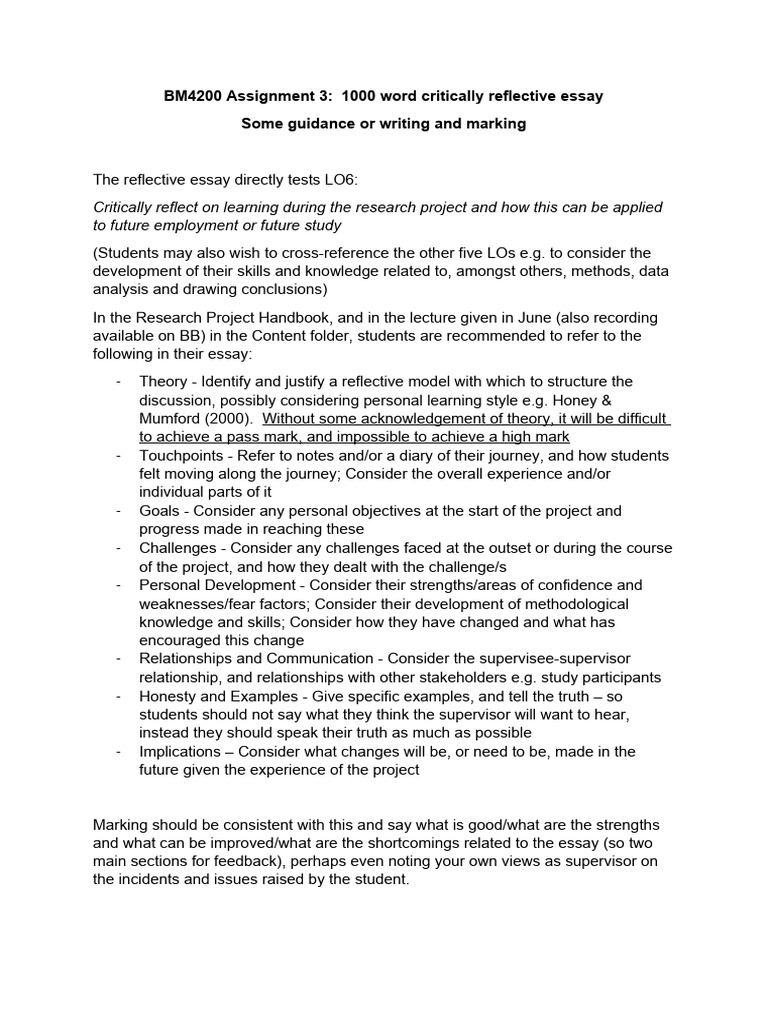 Reflective Essay Guidelines for BM4200 | PDF | Essays | Knowledge