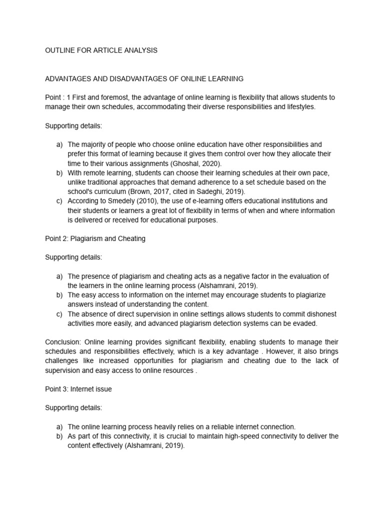 OUTLINE FOR ARTICLE ANALYSIS | PDF | Educational Technology | Distance ...