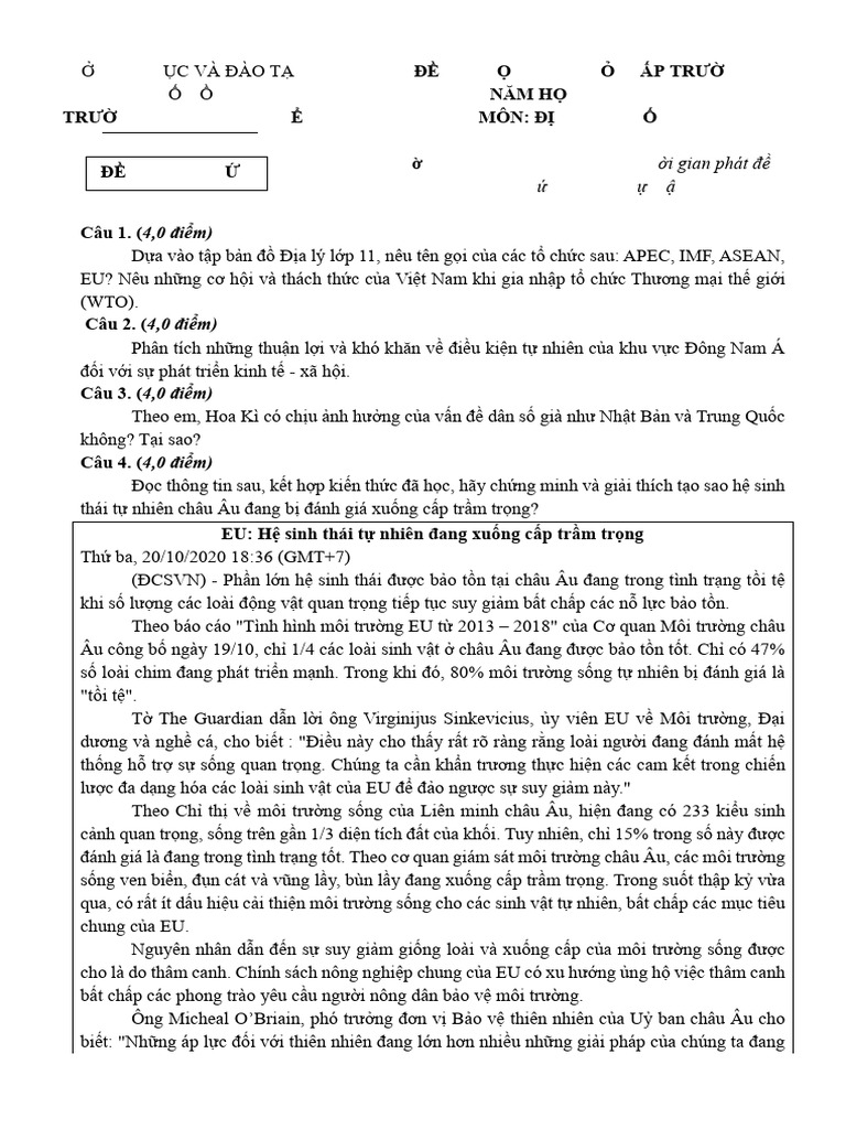 De Hoc Sinh Gioi Dia Li 12 Nam 2024 2025 Truong Thpt Binh Chieu Tp Hcm | PDF