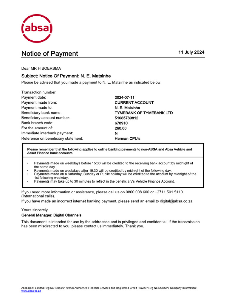 Notice of Payment | PDF