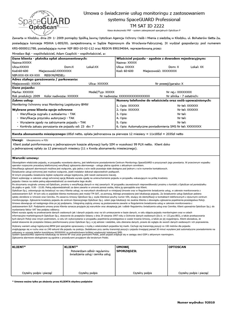 Warunki Umowy Spaceguard | PDF
