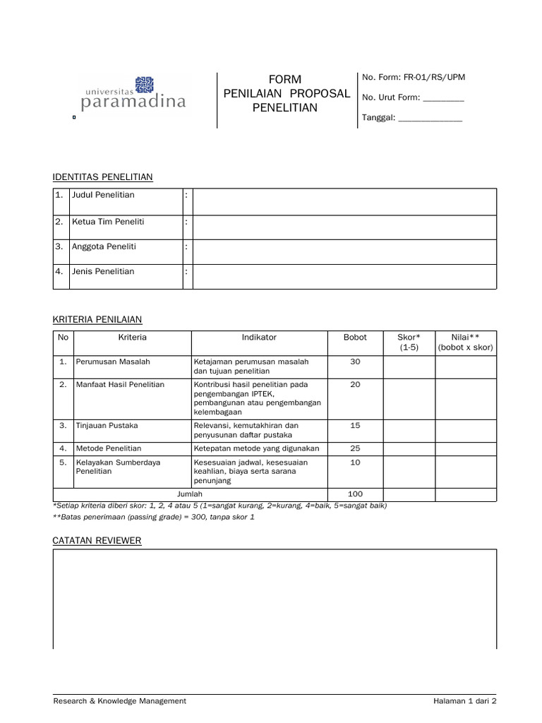 Form Penilaian Proposal | PDF