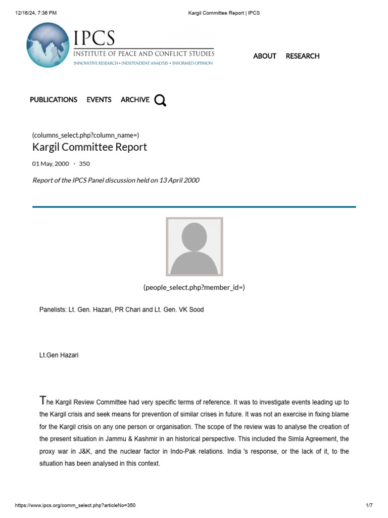 Kargil Committee Report - IPCS | PDF | Military Intelligence | Military