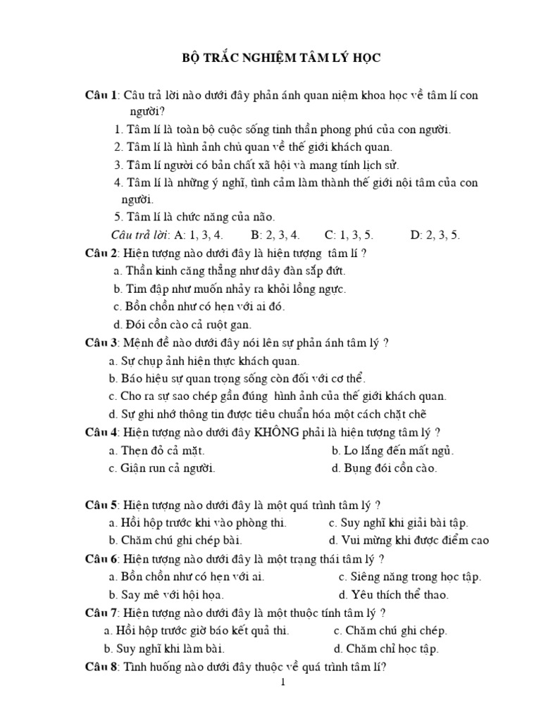 CH Trac Nghiem TLH Gui SV | PDF