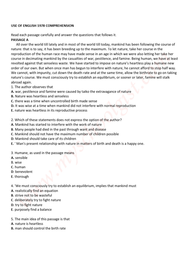 Use of English JAMB Past Questions and Answers | PDF | Foreign Language ...