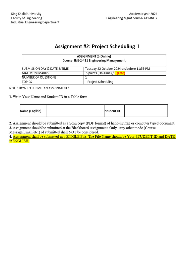 Assignment2-Project Scheduling - I - PutYourName | PDF | Computing