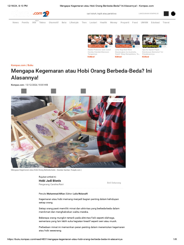Mengapa Kegemaran Atau Hobi Orang Berbeda-Beda - Ini Alasannya! | PDF