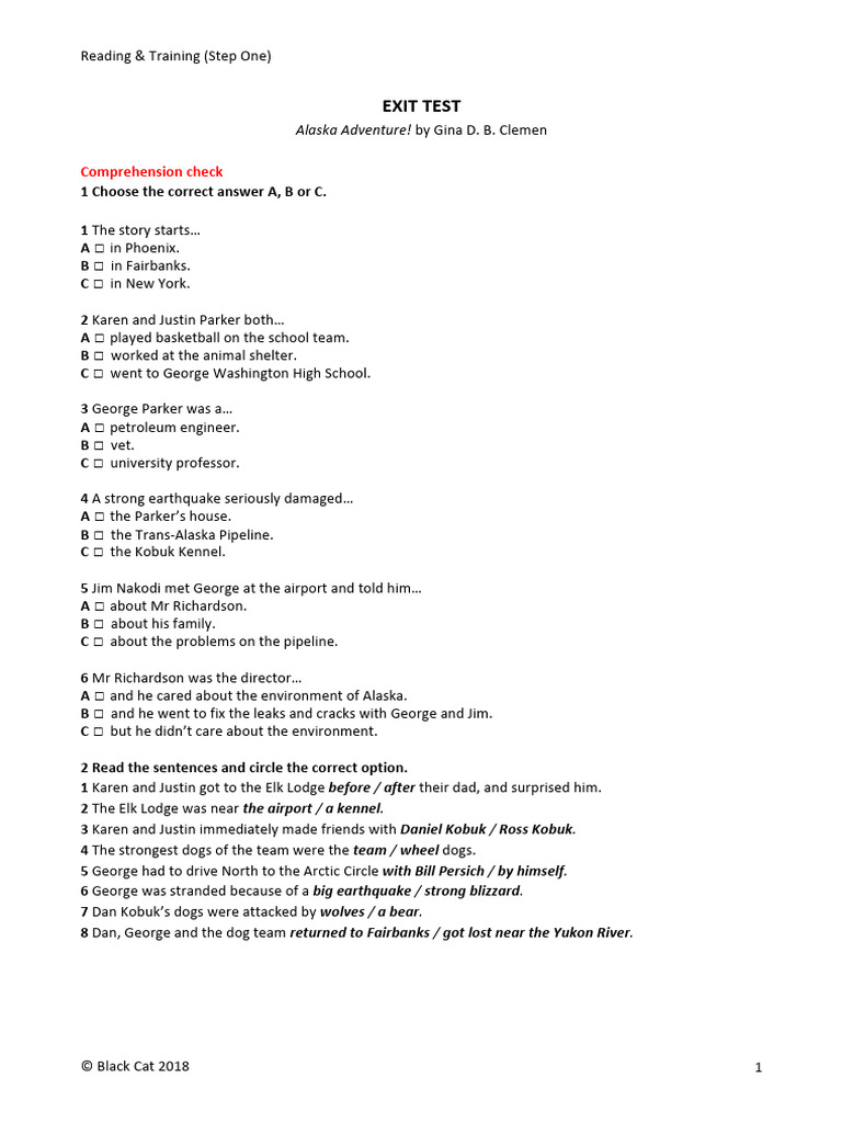 Alaska Adventure Comprehension Test | PDF