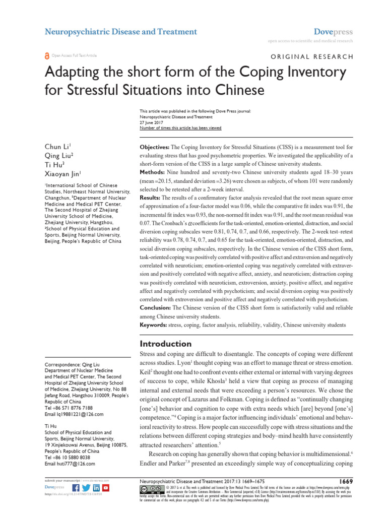 Adapting The Short Form of The Coping Inventory Fo | PDF | Extraversion ...