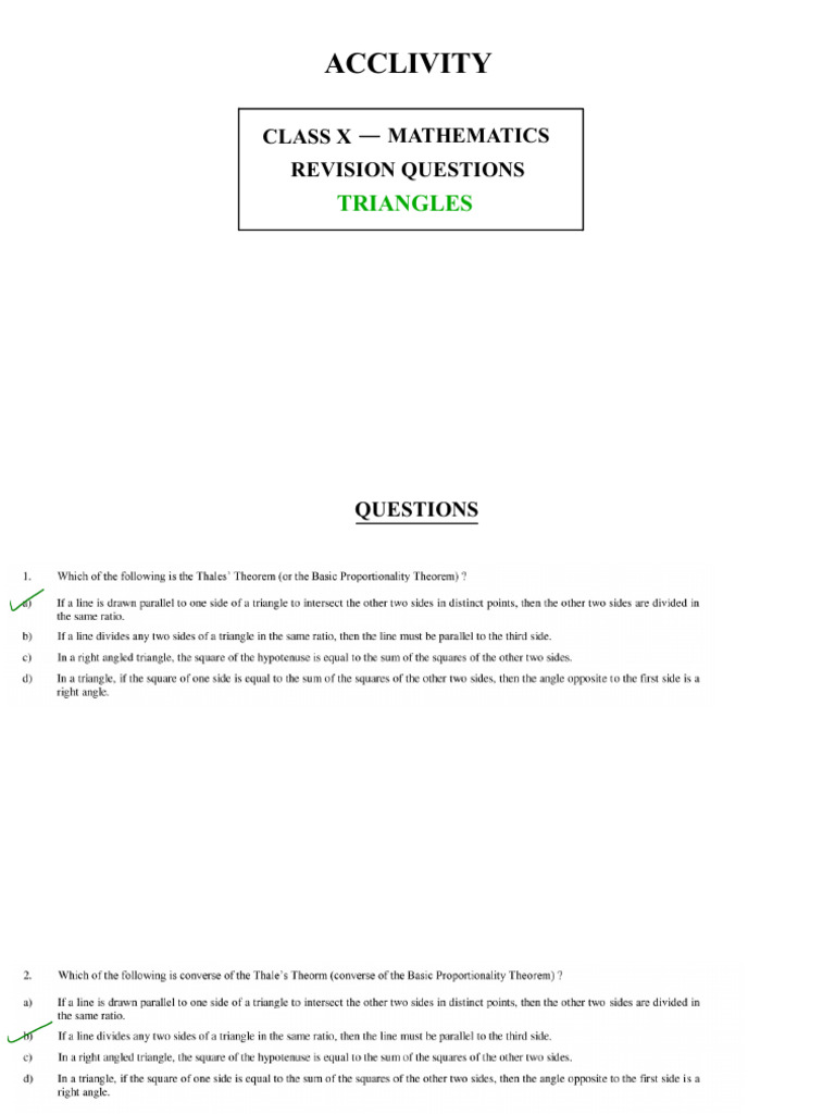 Class X Mathematics Triangle Revision | PDF