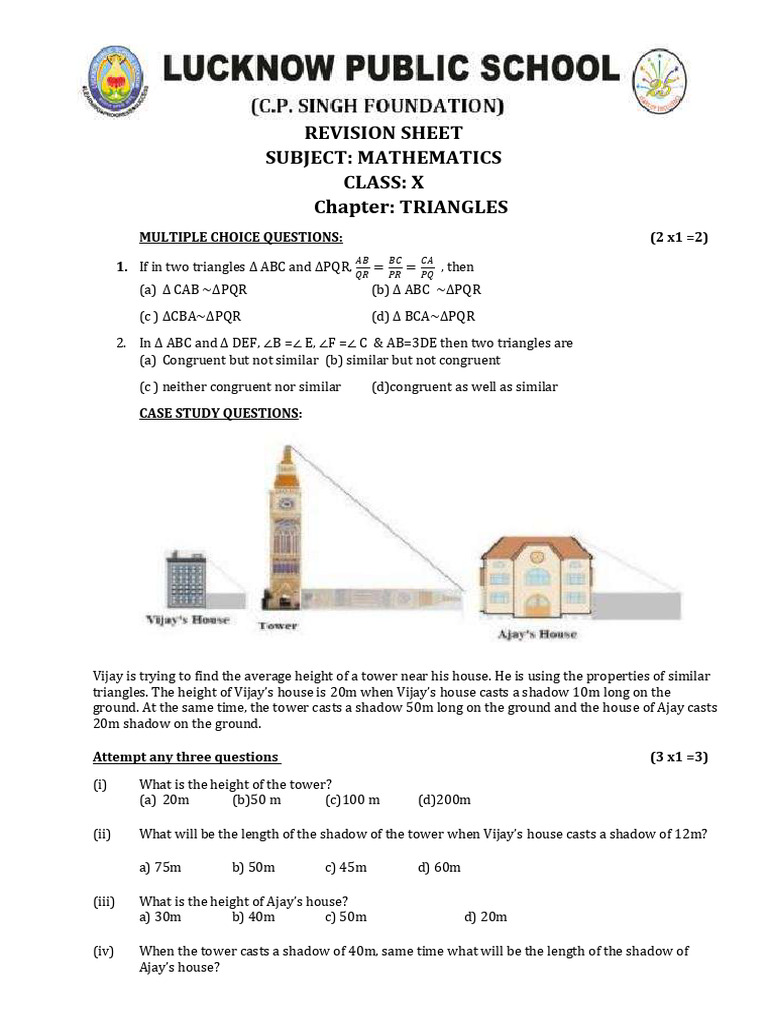X - Revision Sheet - 2 - TRIANGLEShhh | PDF | Elementary Mathematics | Classical Geometry