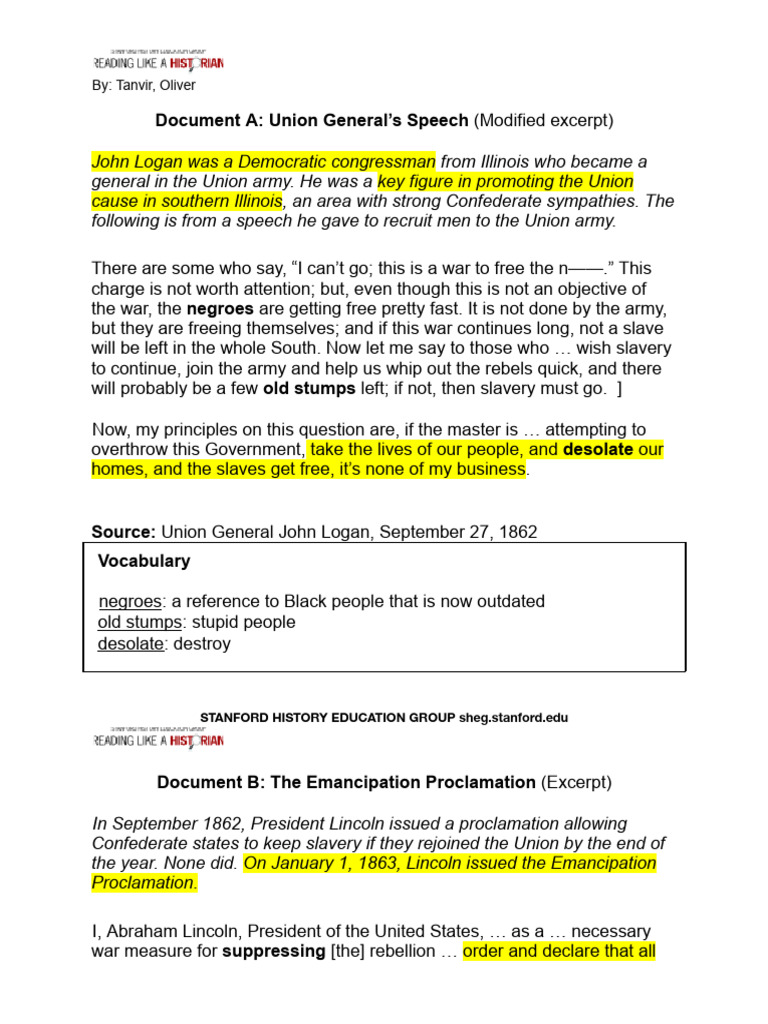 Emancipation Student Materials | PDF | Abraham Lincoln | Emancipation ...
