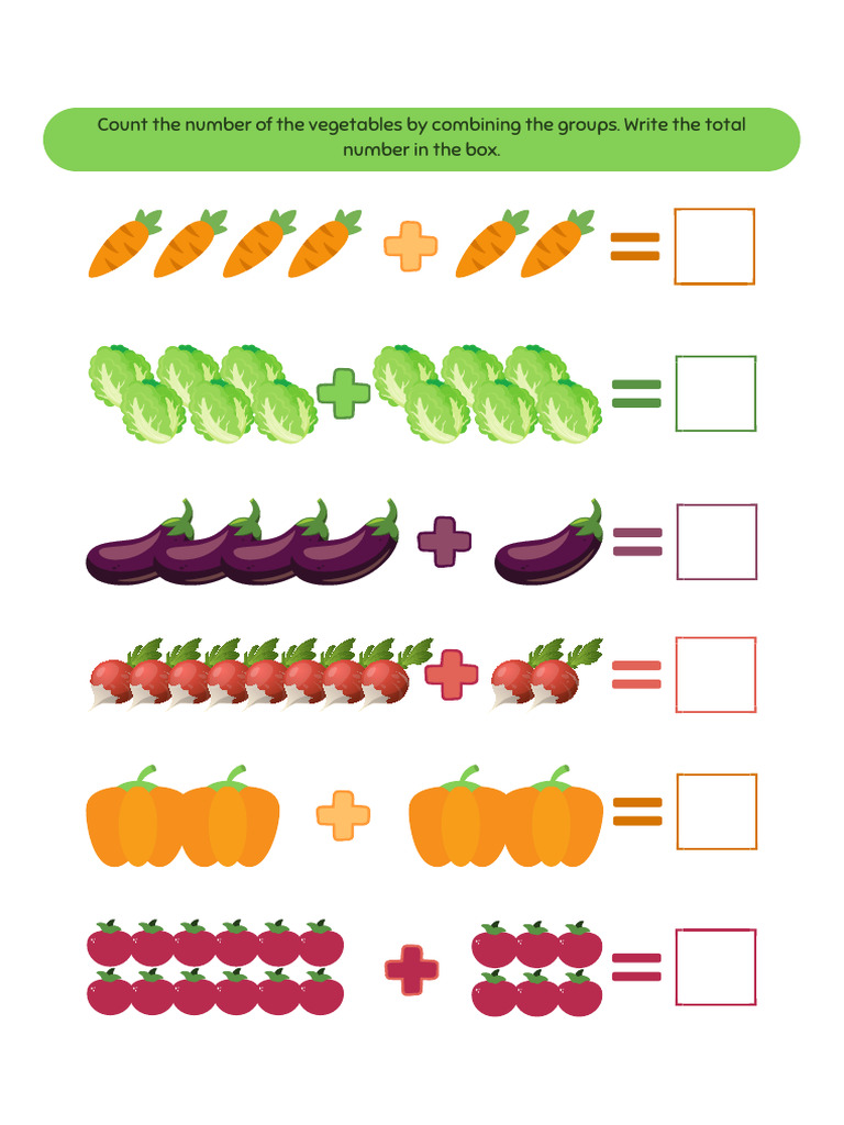 Green Harvest Time Addition Basic Counting Worksheet | PDF