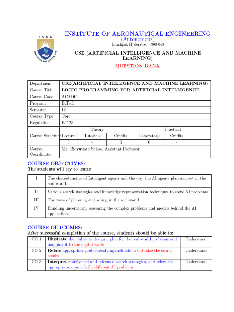 A Cad 01 Question Bank | PDF | Artificial Intelligence | Intelligence ...