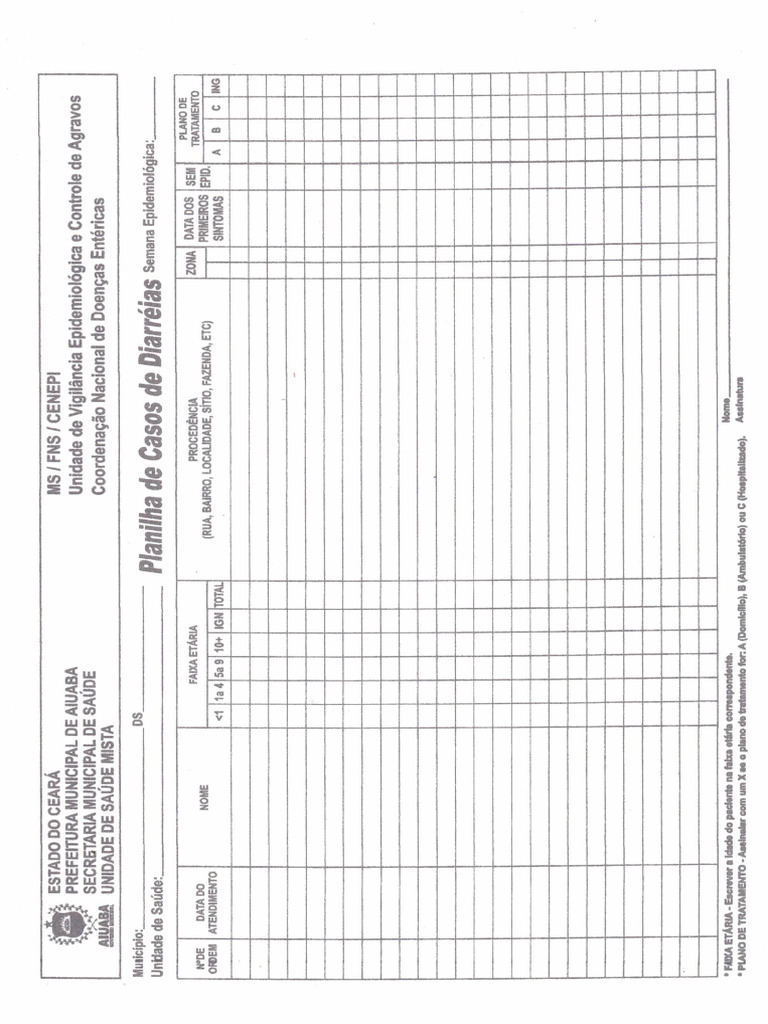 Planilha de Diarréia | PDF