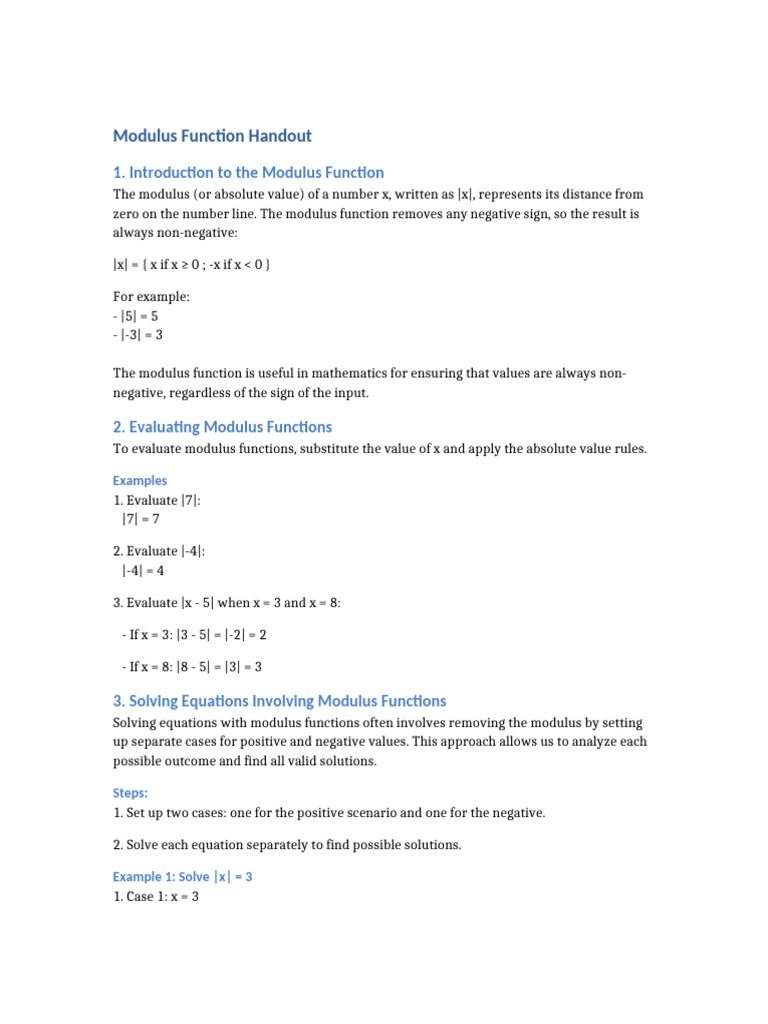 Modulus Handout Form 6 Cxc | Pdf