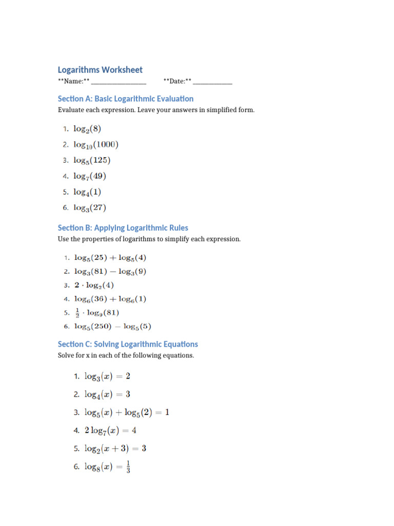 Logarithms Worksheet CXC Partial | PDF