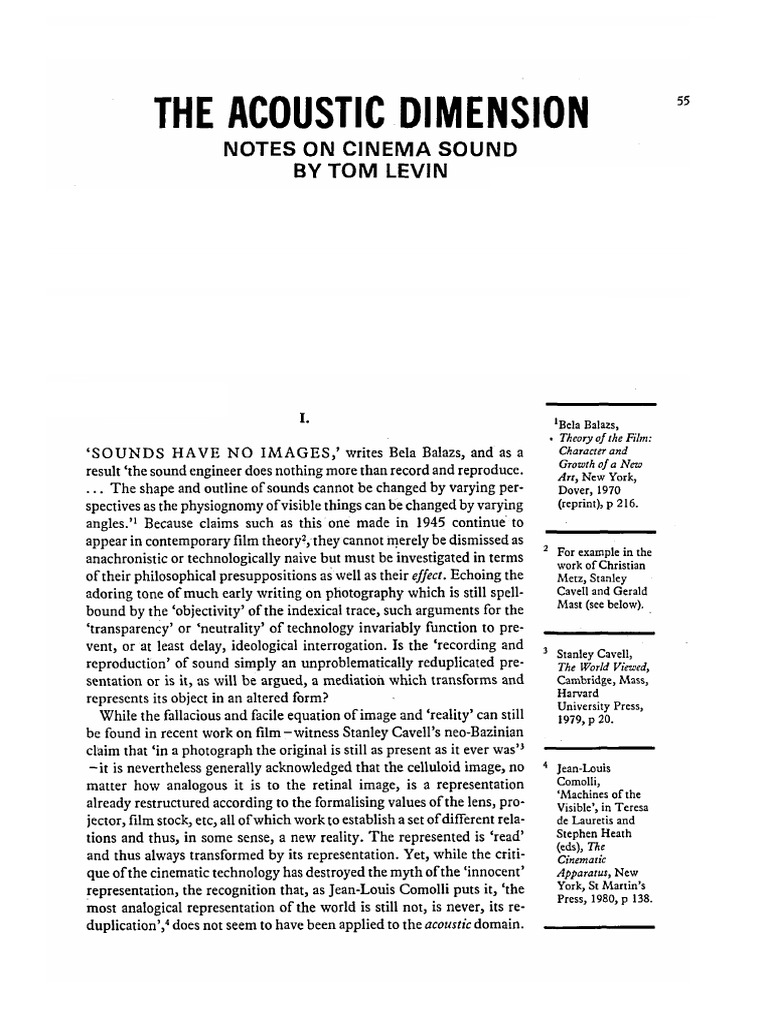 The Acoustic Dimension Notes on Cinema Sound by Tom Levin | PDF | Sound ...