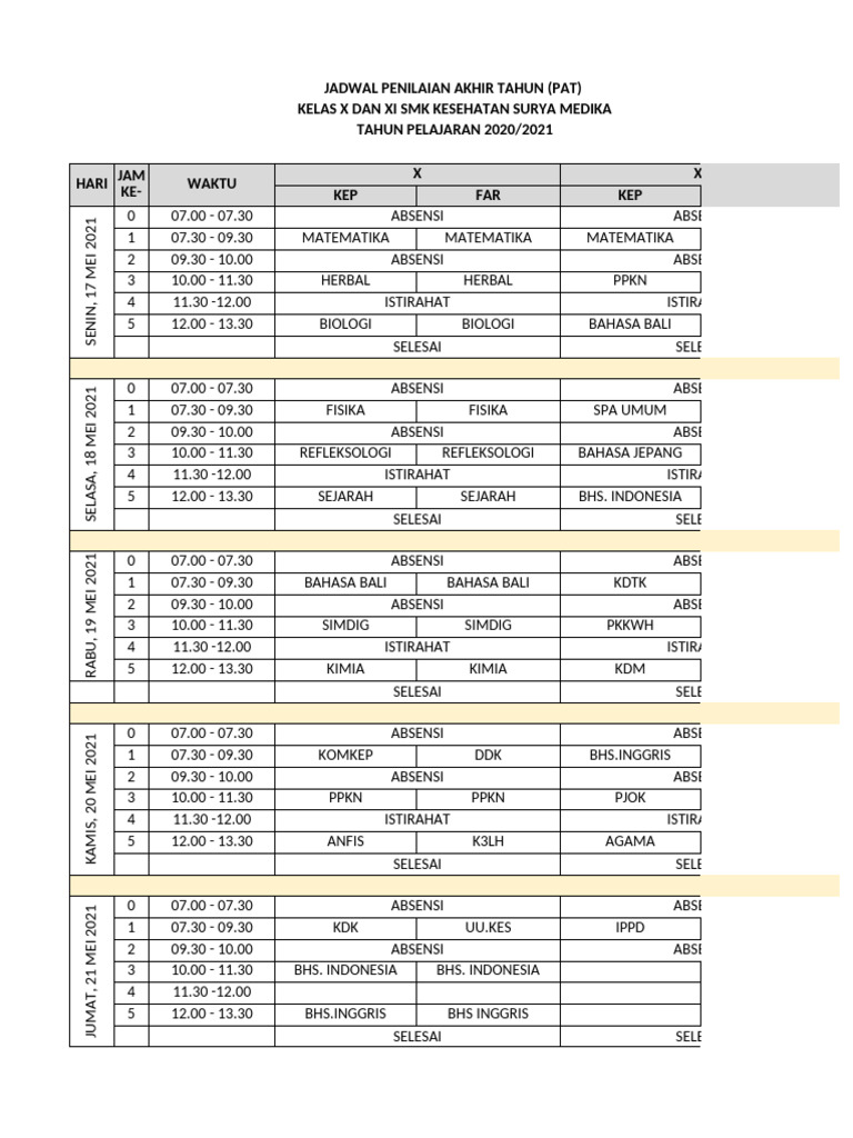 JADWAL PAT 2021 fix | PDF