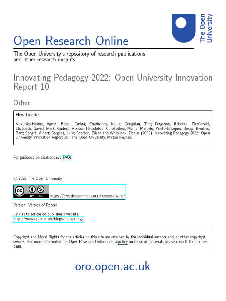 Innovating Pedagogy 2022 | PDF | Learning | Pedagogy