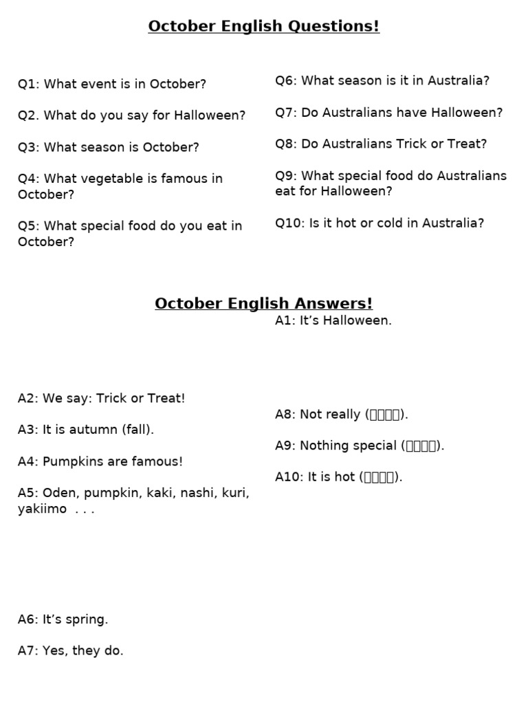 October English Questions and Answers | PDF