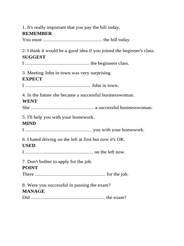 Sentence Transformation Exercises | PDF