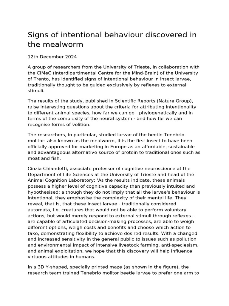 Signs of intentional behaviour discovered in the mealworm_EN | PDF ...