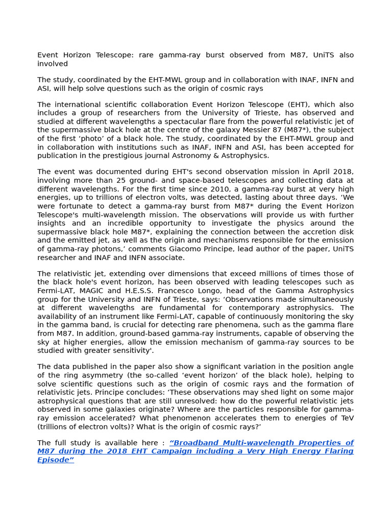 Brillamento Gamma M87 - EN | PDF | Gamma Ray | Black Hole