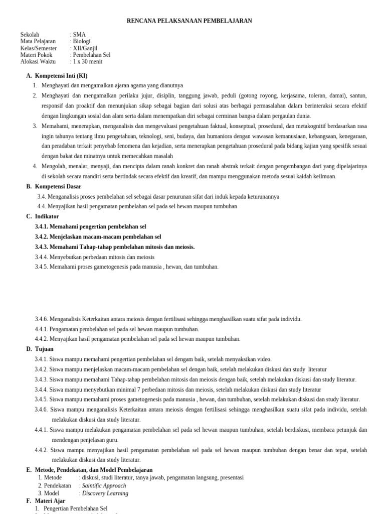 RPP kelas 12 Nanda pembelahan sel | PDF