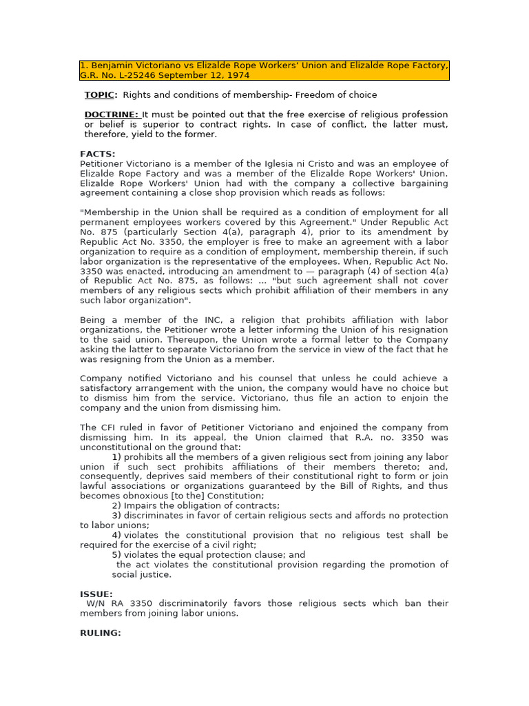 Religious Freedom vs. Labor Union Rights | PDF | Collective Bargaining ...