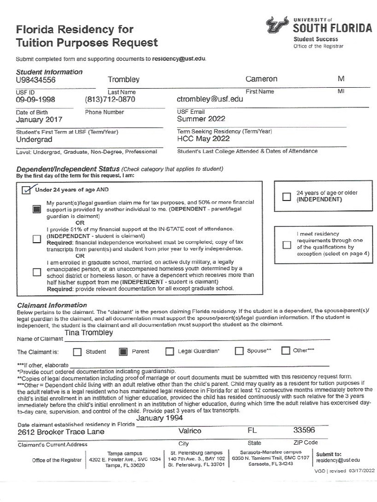 USF Residency Formss | PDF