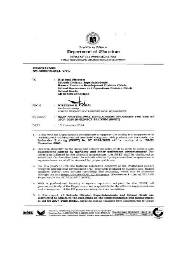 Training Inset Schedule 2024 | PDF