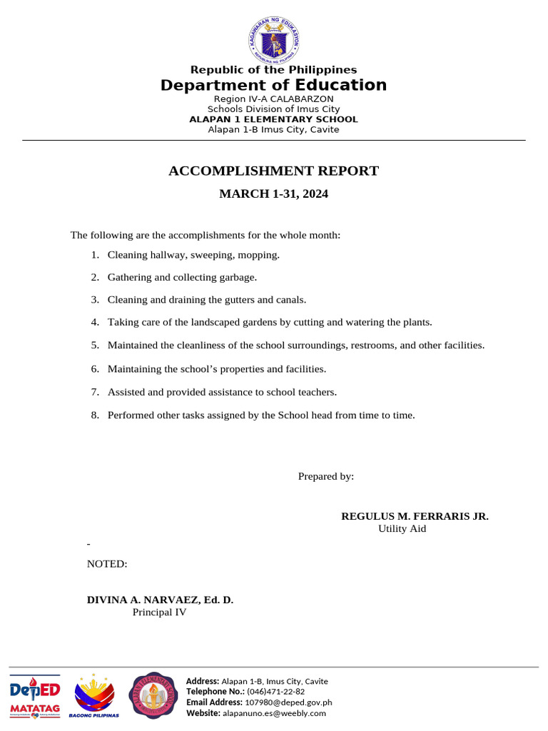 ACCOMPLISHMENT REPORT MOOE Utility | PDF