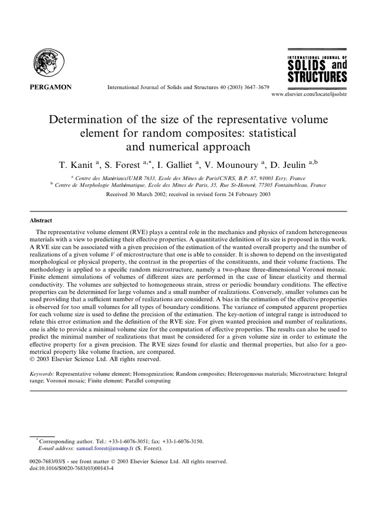 Determination of the Size of the Representative Volume | PDF | Physical ...