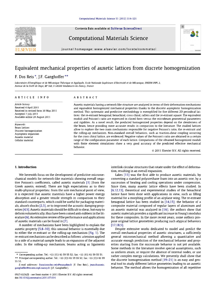 Equivalent Mechanical Properties of Auxetic Lattices From Discrete ...