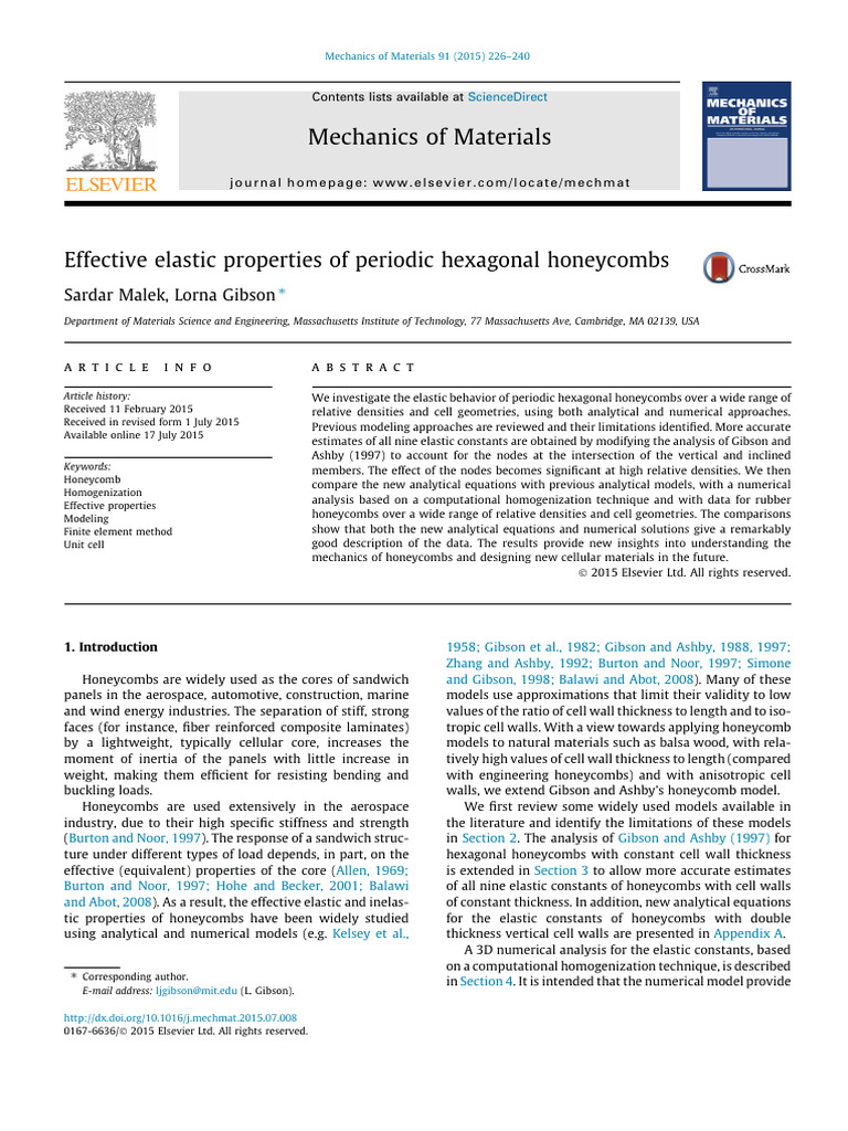 Effective Elastic Properties of Periodic Hexagonal Honeycombs | PDF ...