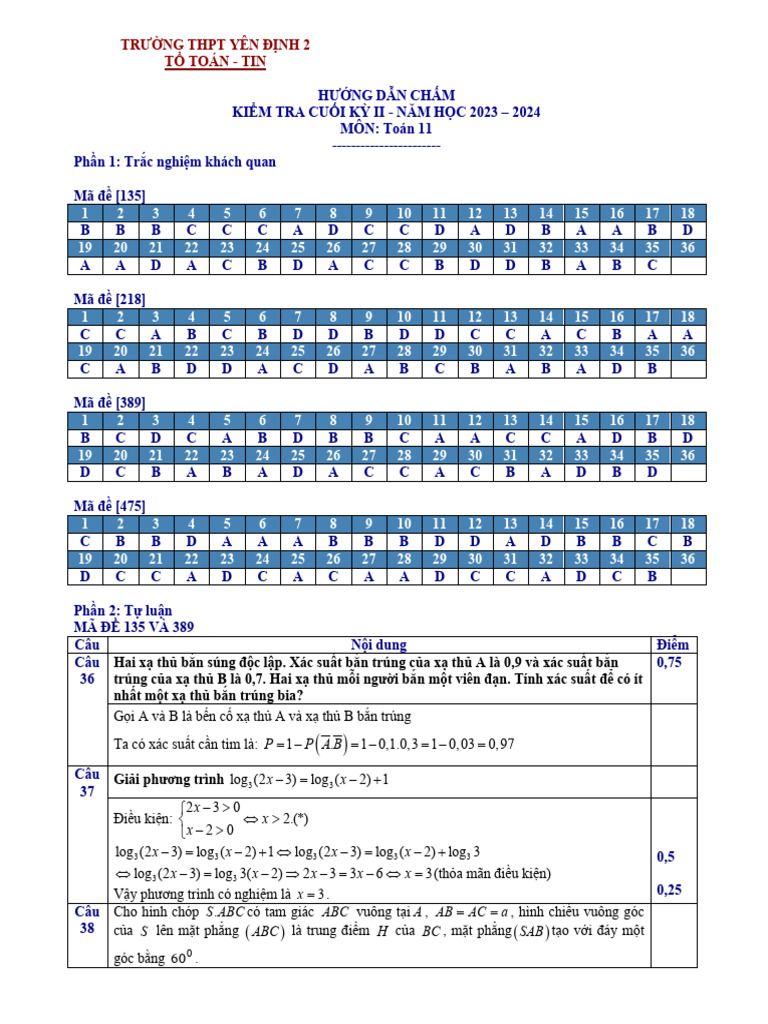 Dap an-CK2-LOP 11 | PDF