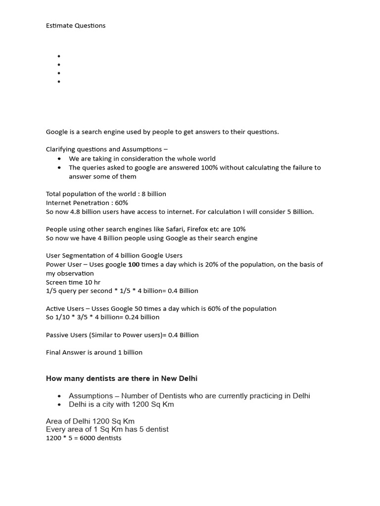 Estimate Question Assignment | PDF