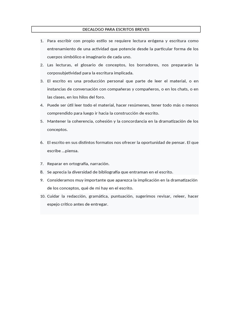 Decálogo para Elaborar El Escrito Breve | PDF