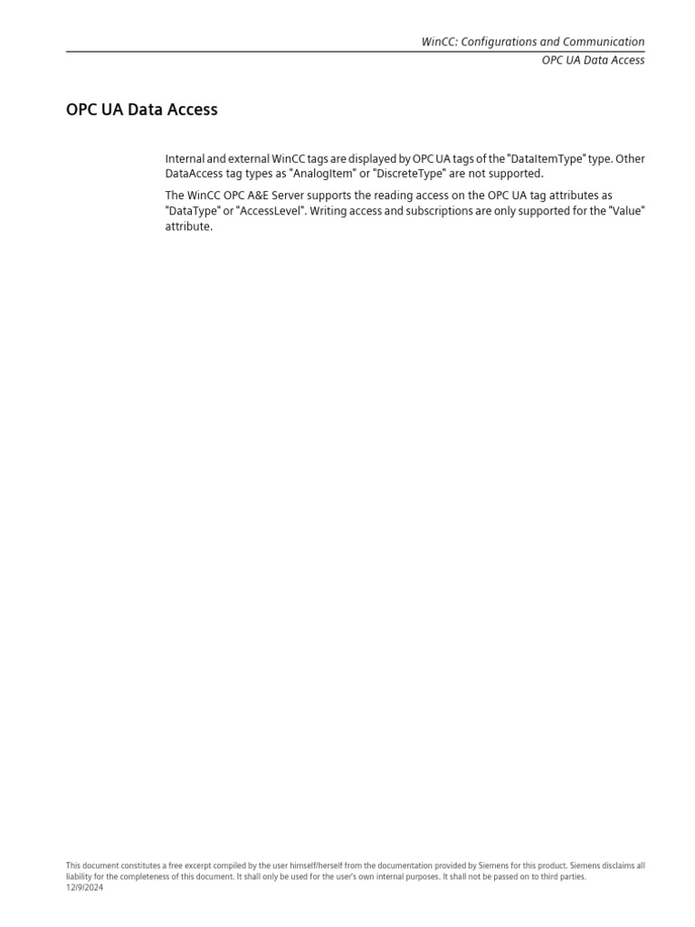 WinCC - Configurations and Communication - OPC UA Data Access | PDF