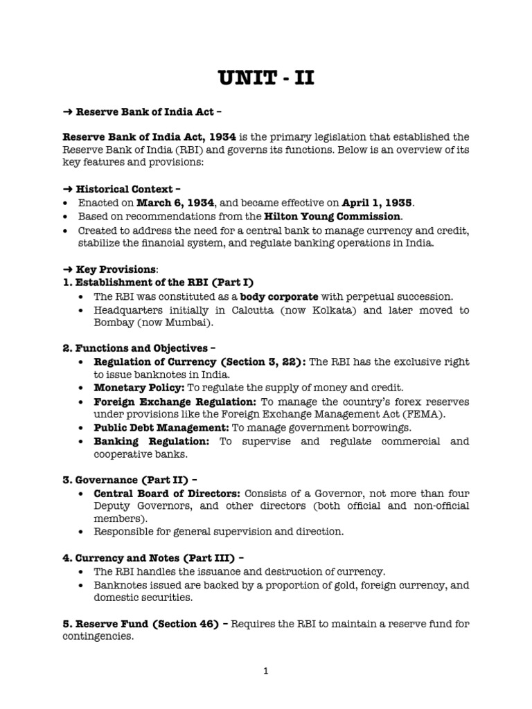 RBI Act 1934: Key Features & Provisions | PDF | Reserve Bank Of India | Banks
