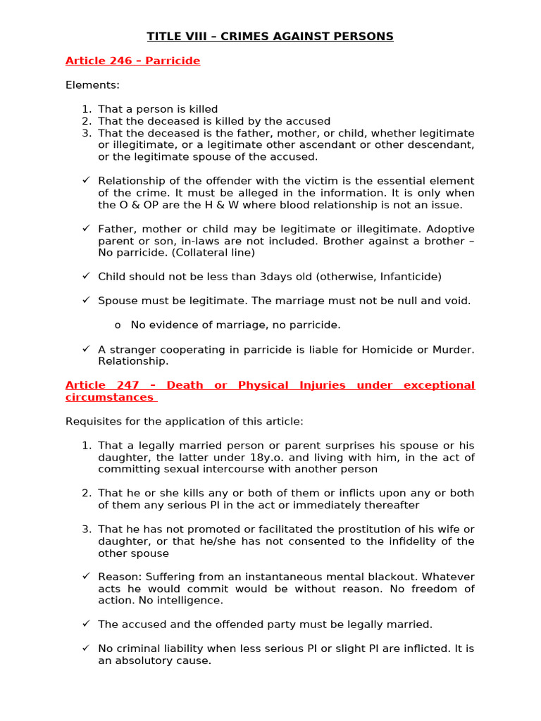 8 - Crimes Against Persons | PDF | Rape | Murder