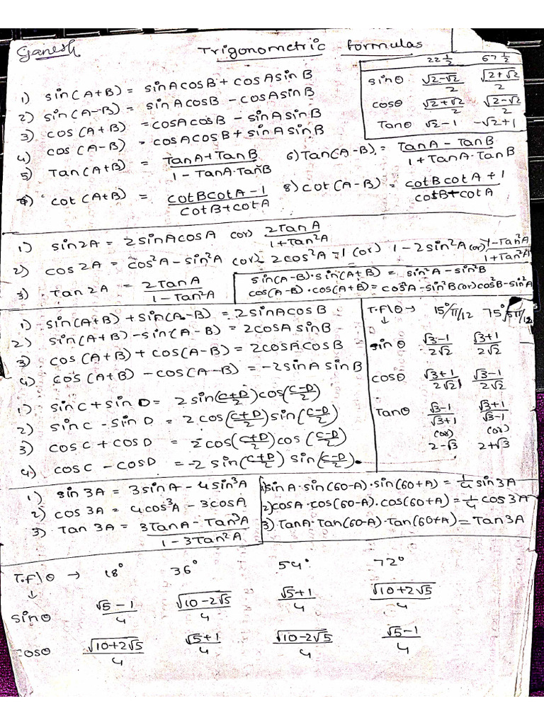 Trigo Formulas | PDF