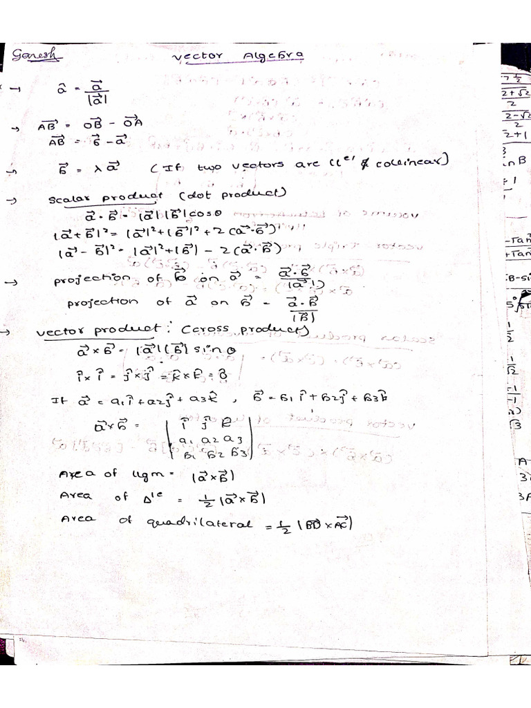 Vectors Formula Sheet | PDF