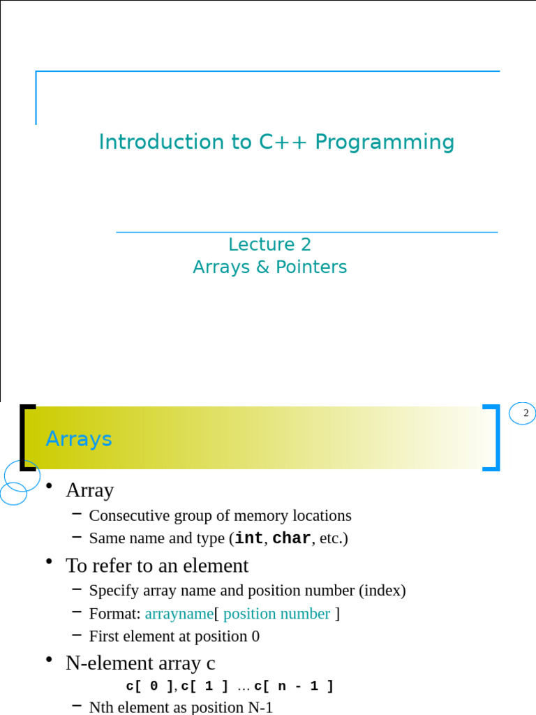 C++ Arrays and Pointers Overview | PDF | Pointer (Computer Programming ...