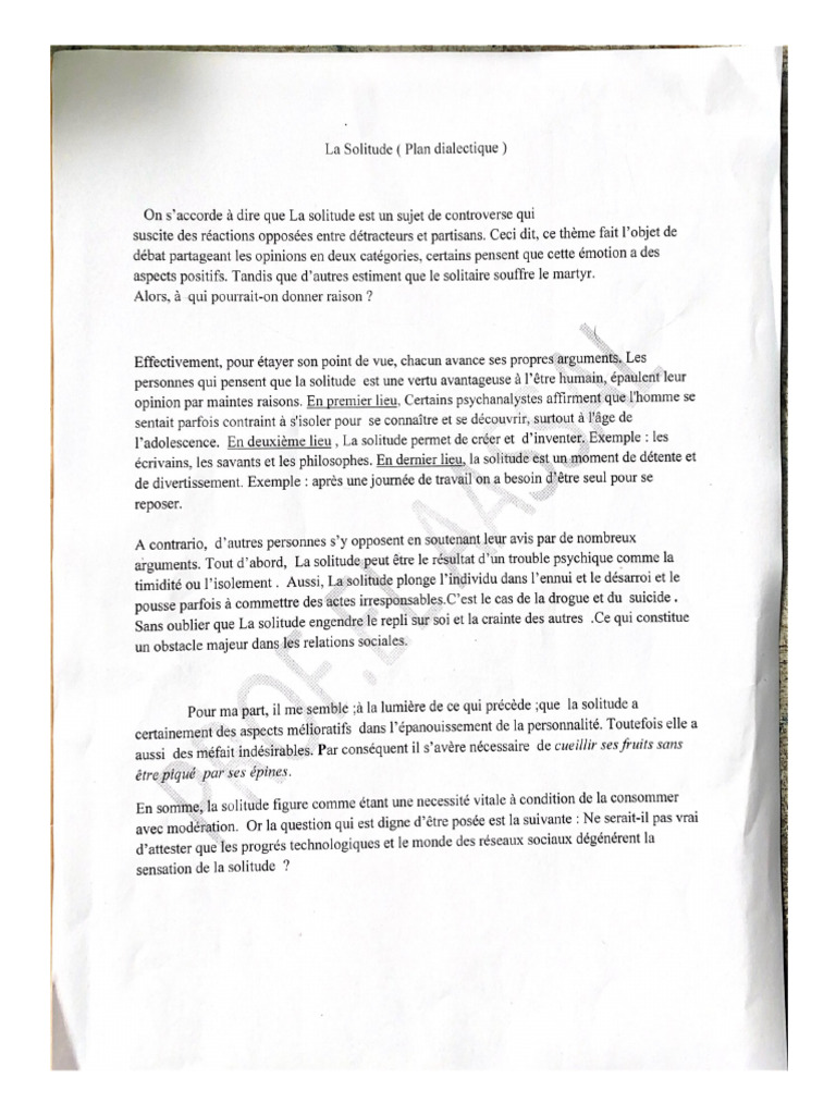 La Solitude (Plan Dialectique | PDF