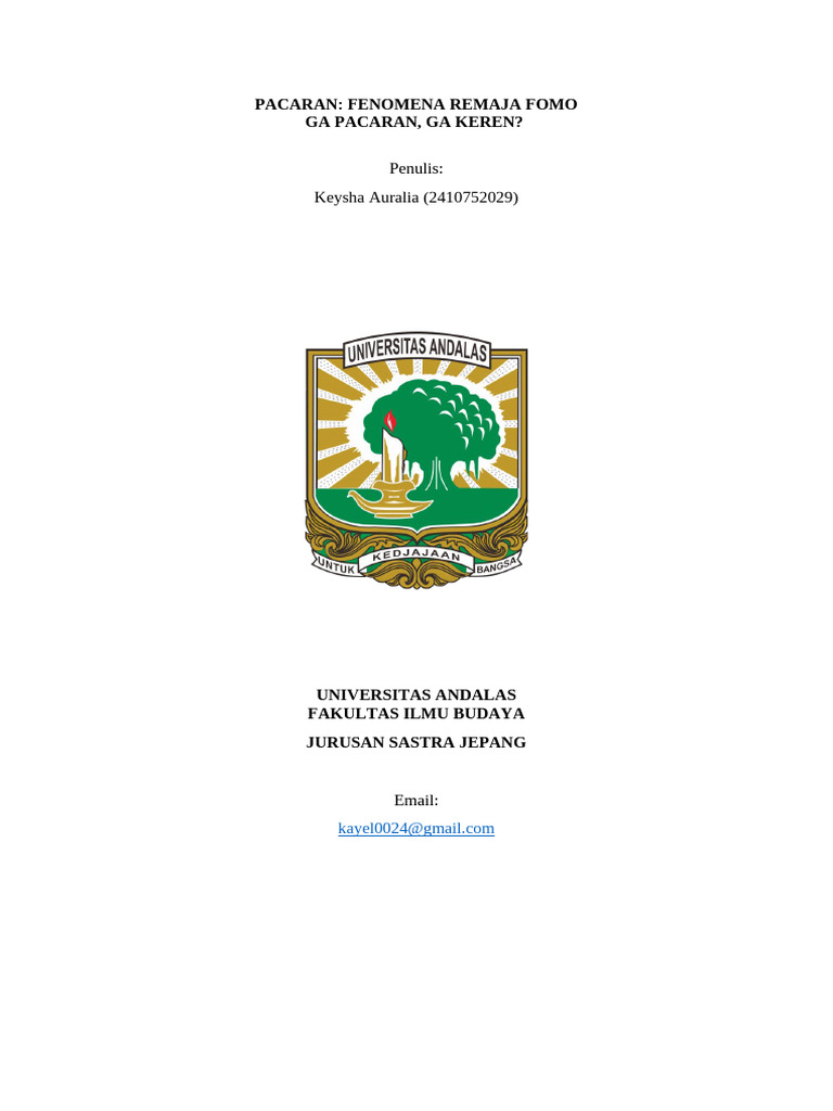 Fenomena Pacaran Remaja dan FOMO | PDF